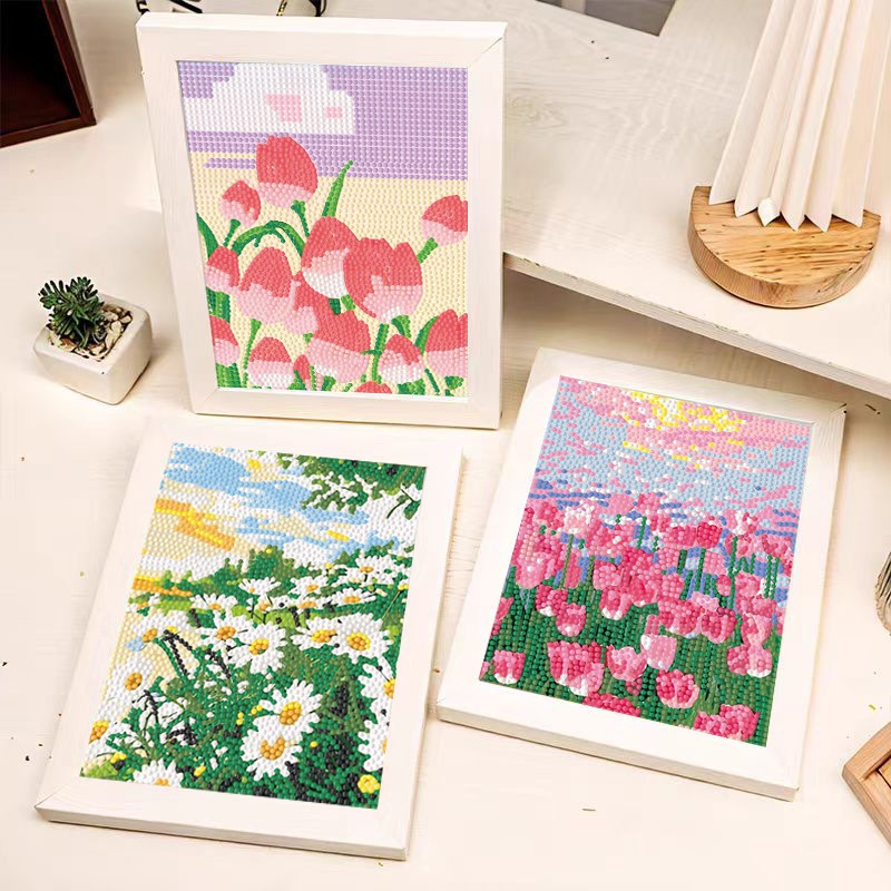 DIY Tulip Flower Diamond Painting with Frame Tabletop Decor Educational ...