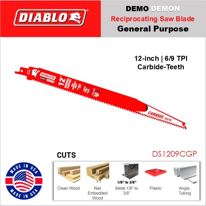 Diablo 12-inch Carbide Teeth Reciprocating Saw Blade for General ...