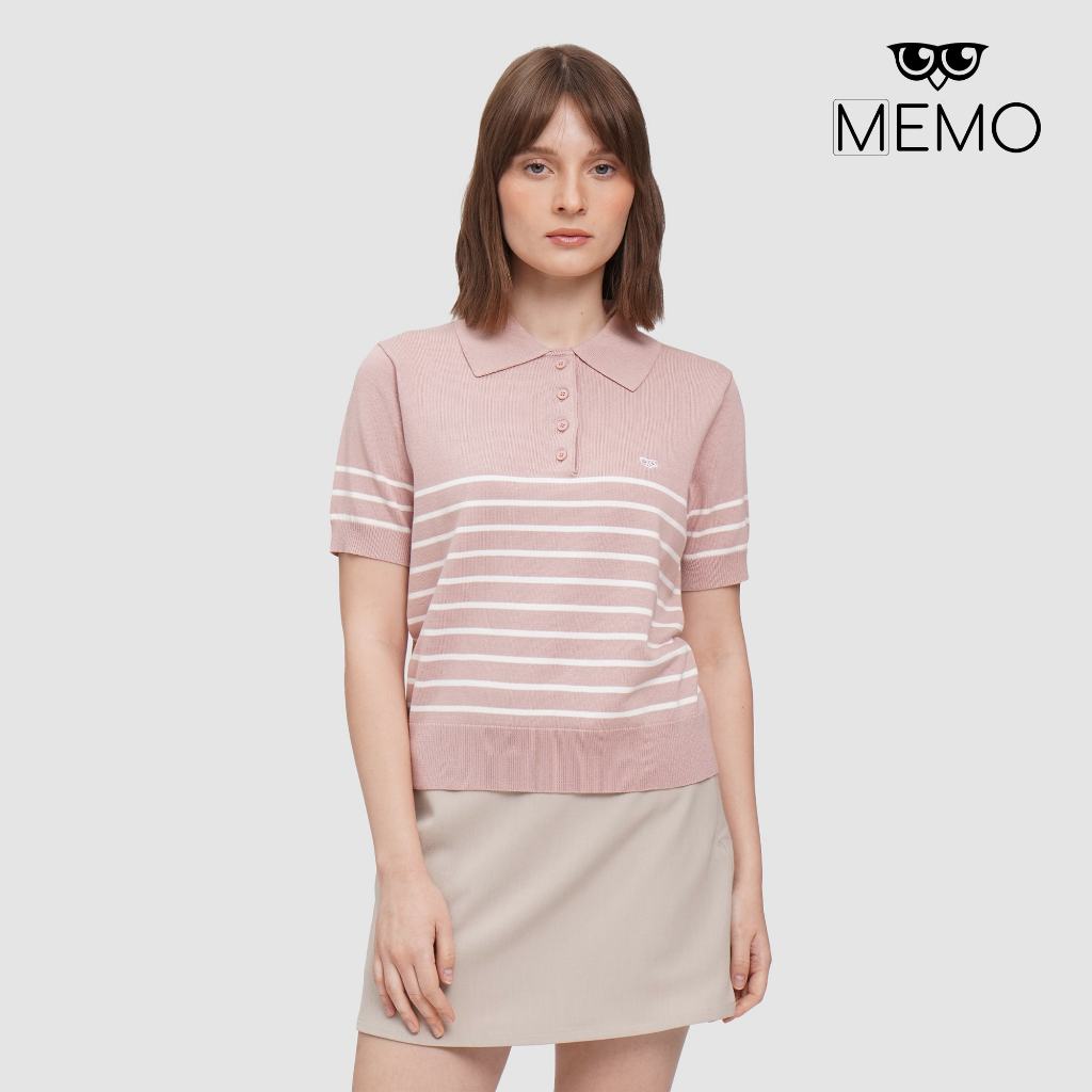 Memo Striped Polo For Women (Blush/White) | Shopee Philippines