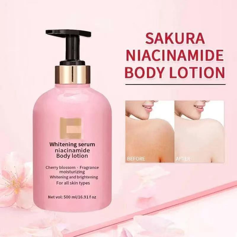 500ml Niacinamide body lotion sakura blossom care whitening lotion cherry extract moisturizing ...