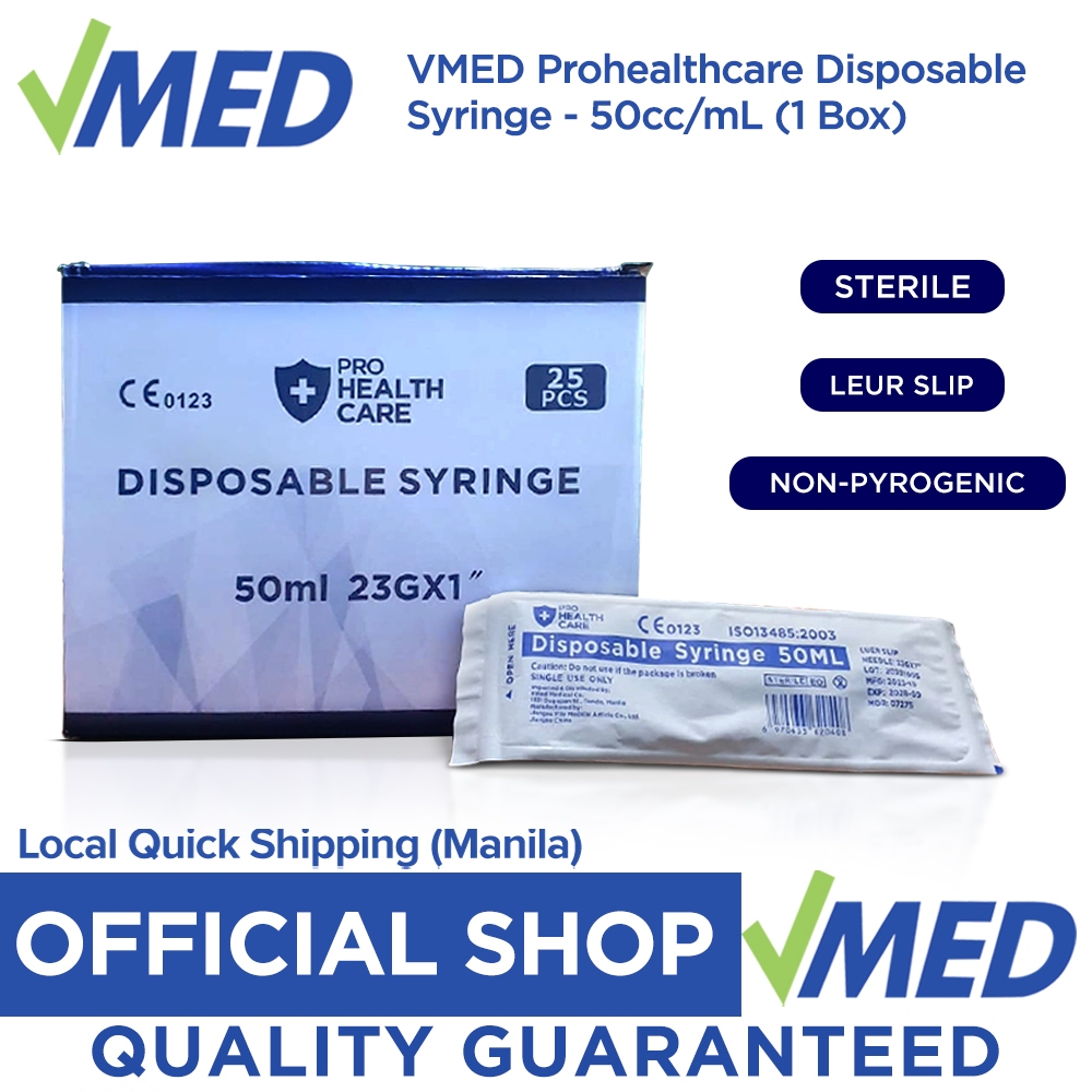VMED Prohealthcare Disposable Syringe with Needles - 50 cc/mL (1 Box ...