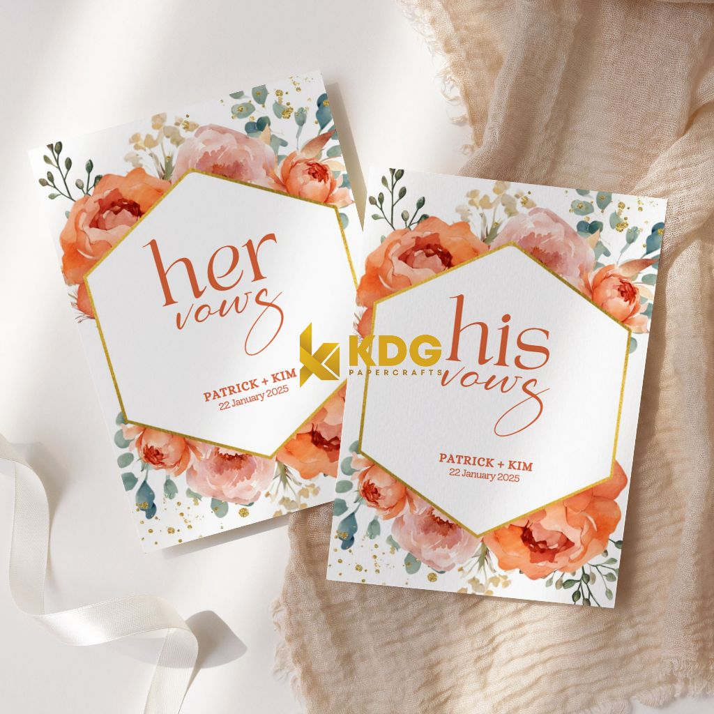 1 pair - His and Her Wedding Vows Card - Peach / Orange / Terracotta ...