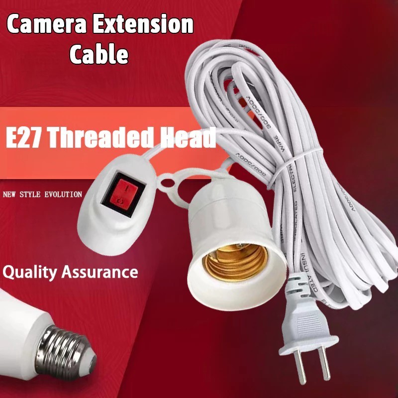 E27 Light Lamp Bulb Holder 3M Socket With Switch LED CCTV Bulbs ...