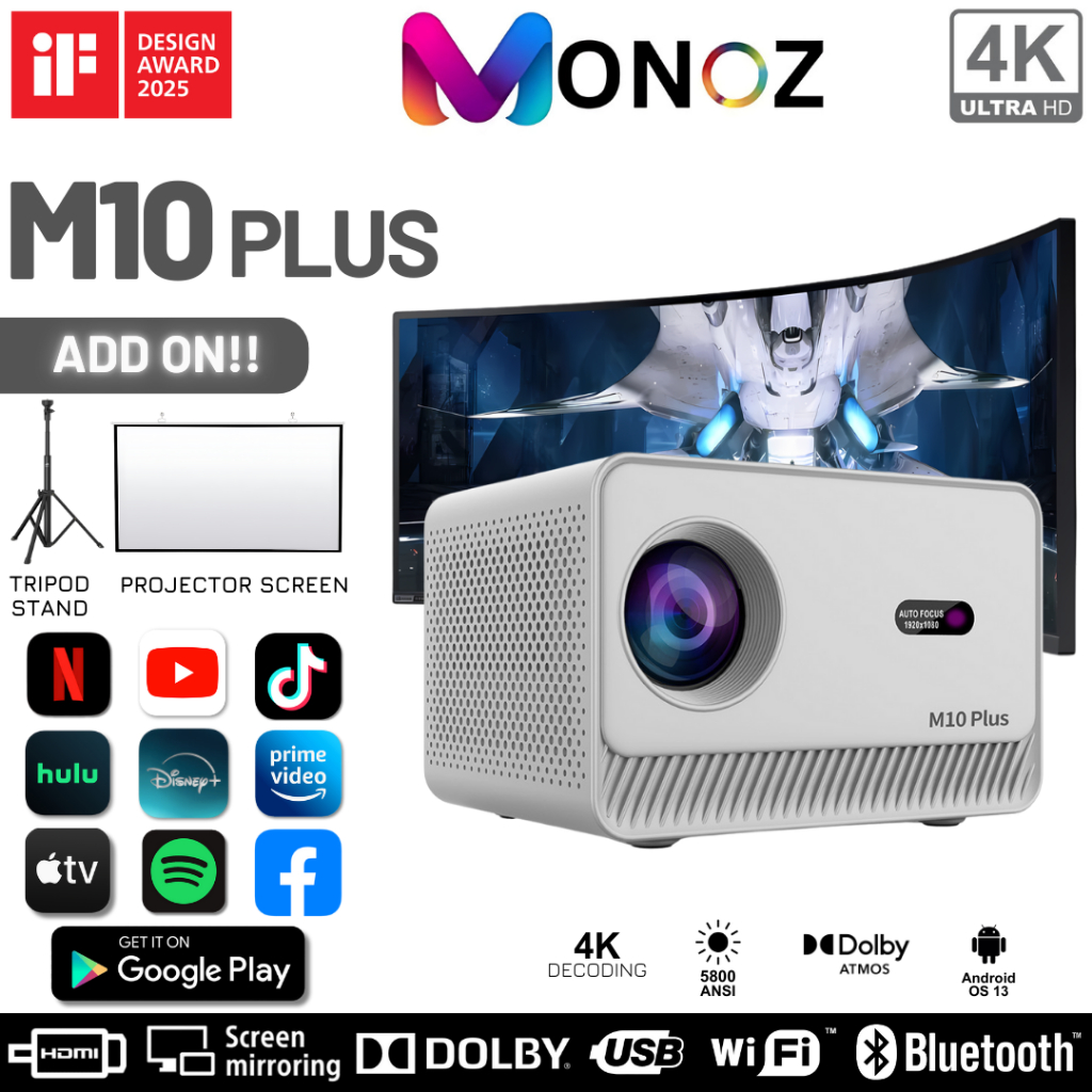 M10 Projector 4K Android 11 | 200 ANSI Lumens | BT5.0 | Full HD 1080P ...