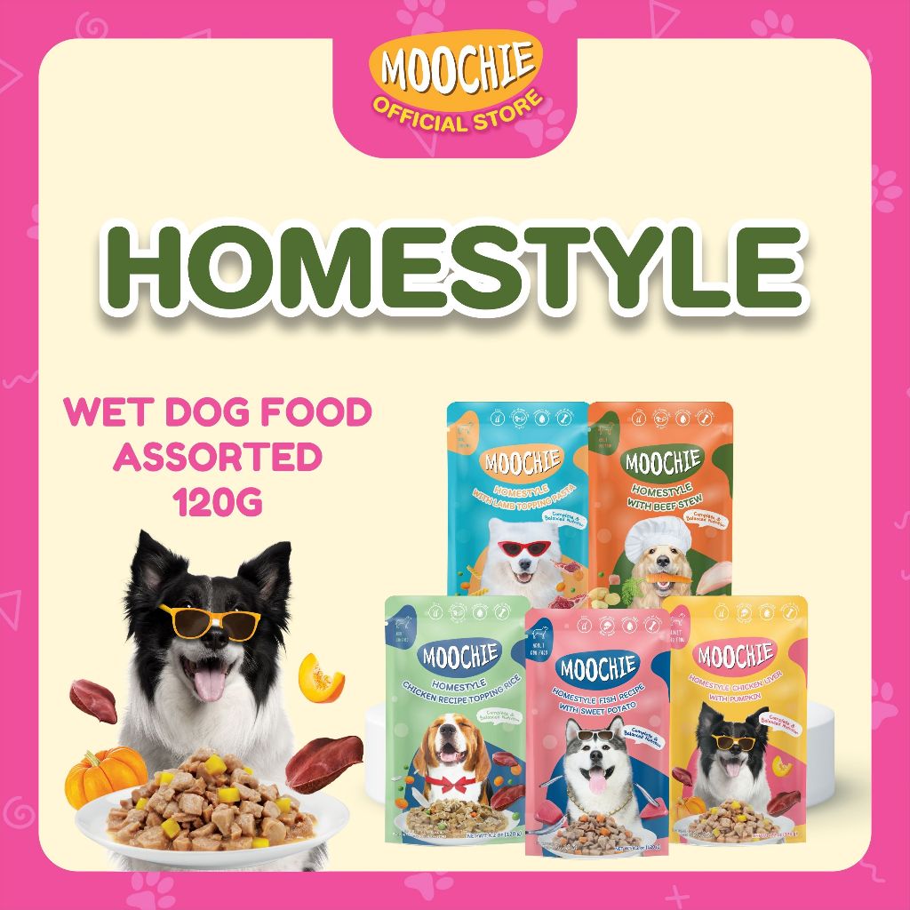 Moochie Homestyle Wet Dog Food Home Cooked 120g Pouch 5 Flavors ...
