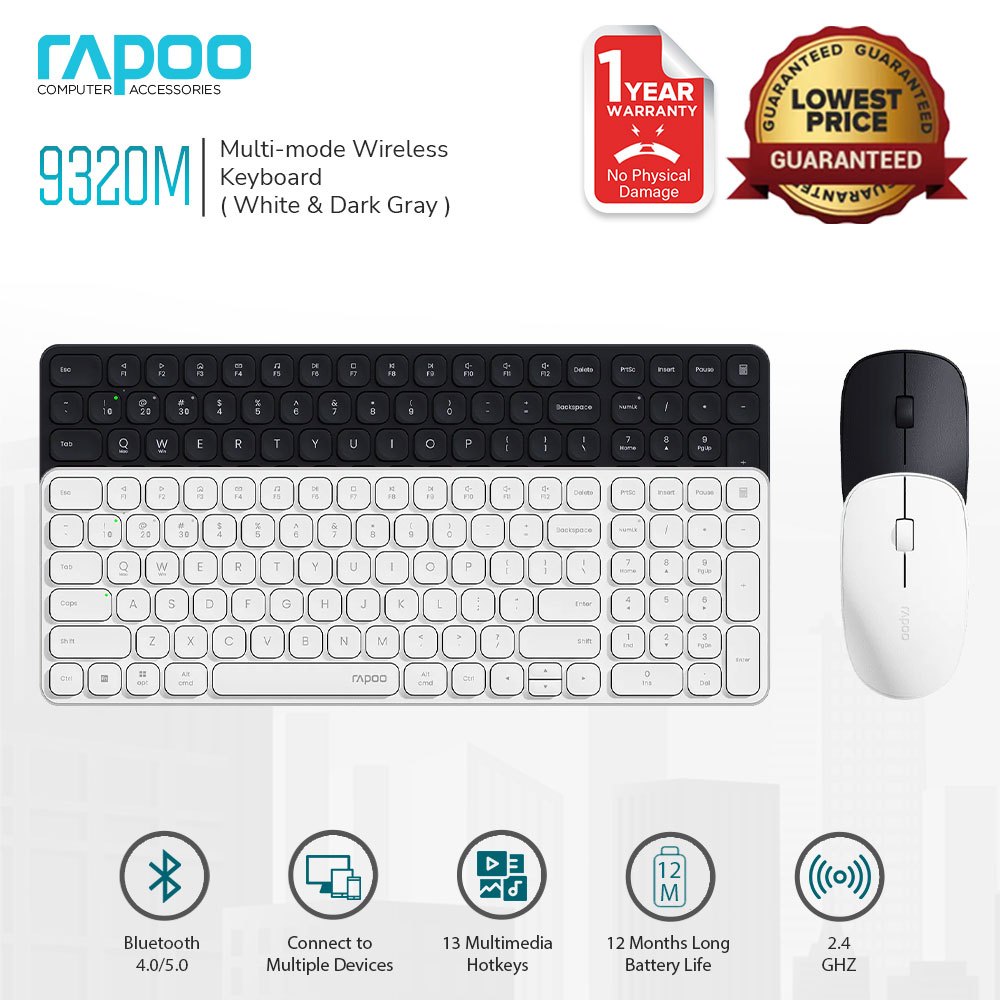 Rapoo 9320M Multi Mode Wireless Keyboard Mouse Bluetooth 30 40 50 2 ...