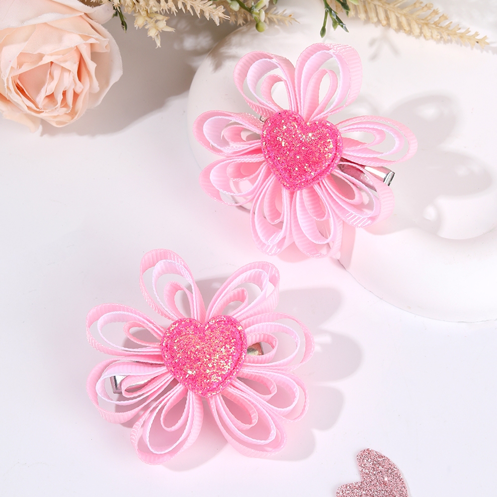 Pink Flower Hair Clips Glitter Rose Red Heart Cute Hair Pin for Girl ...