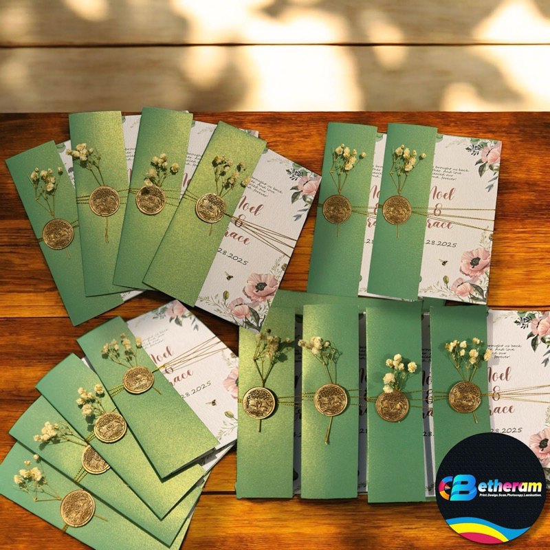 5R ELEGANT HALF COVER INVITATION WITH WAX SEAL & FLOWERS FOR WEDDING ...