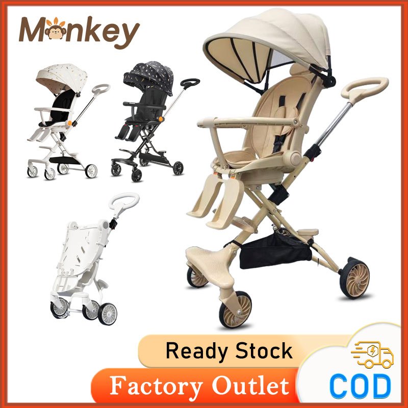 Monkey Baby Stroller Foldable Two-Way Portable Light Weight Can Sit And ...