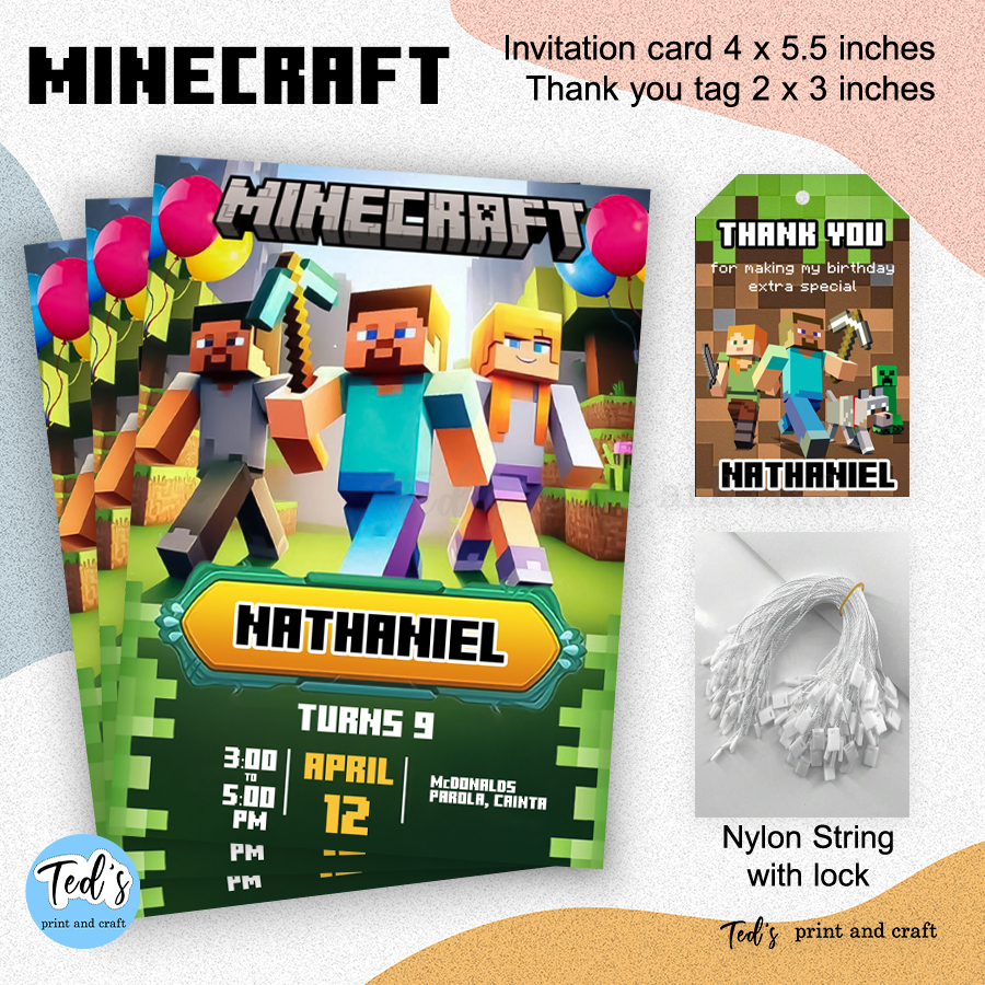 Minecraft Invitation card, gift tag, sticker by Teds | Shopee Philippines