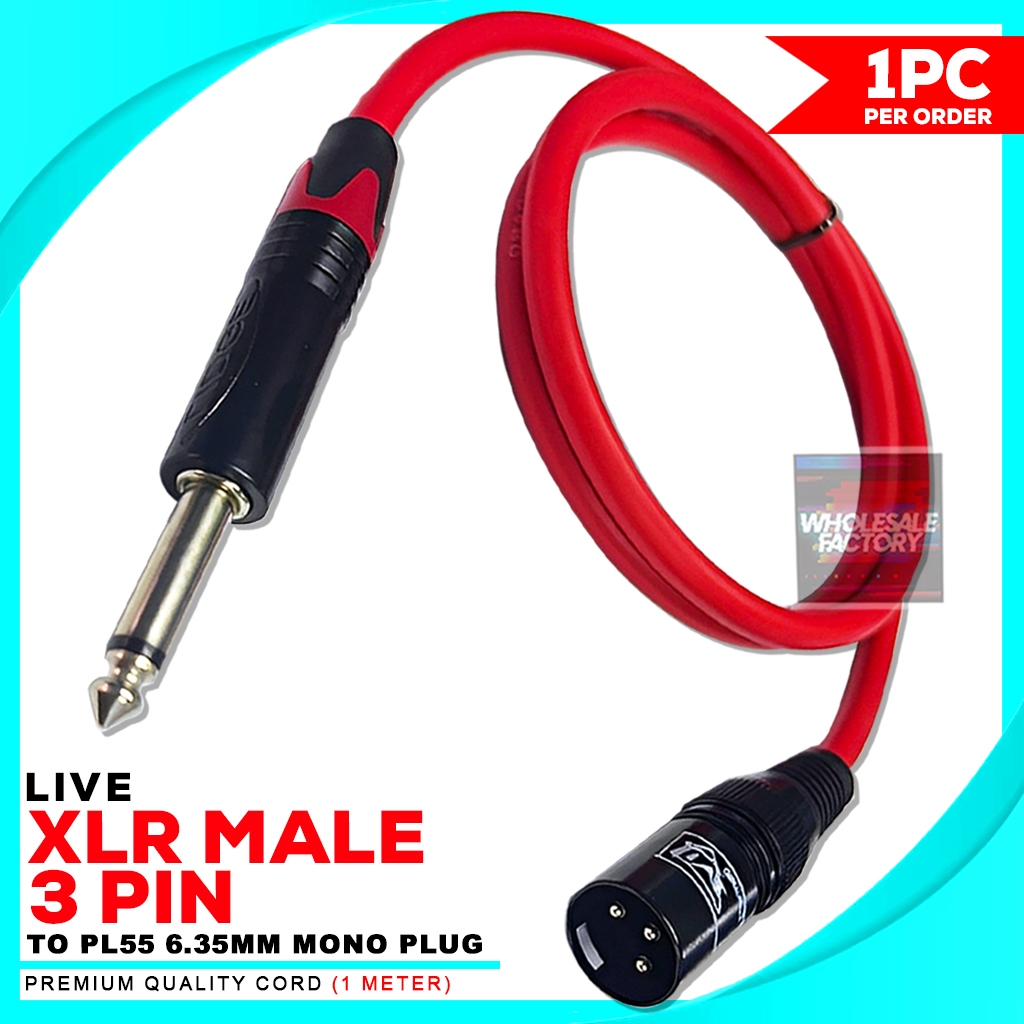 LIVE XLR Male 3 Pin To PL55 6.35MM Mono Plug Premium Quality Cord (1 ...