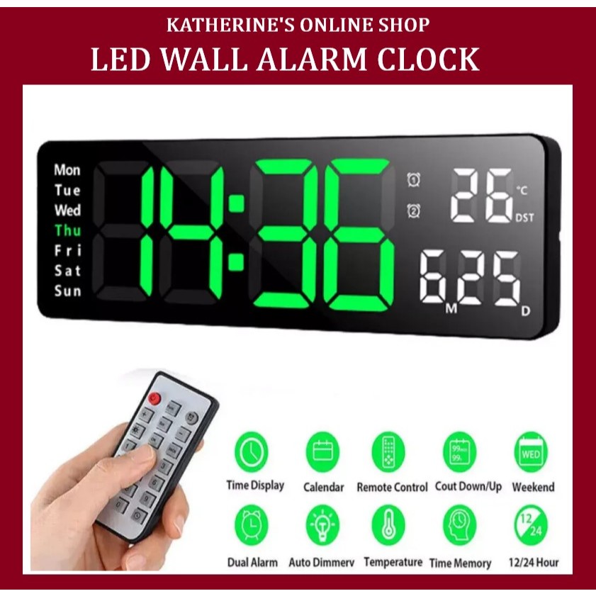 SM-601 Digital Wall Clock Led Battery Operated Large Screen Display ...