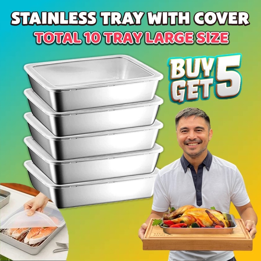 Combo 10 Stainless Tray With Cover For Food Stainless Steel Tray With ...