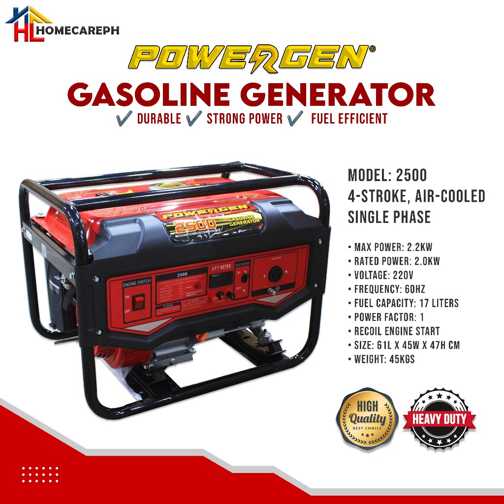 Powergen Portable Gasoline Generator 2500 (2.2kW) | Shopee Philippines