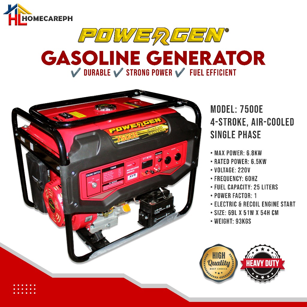 Powergen Portable Gasoline Generator 7500E (6800Watts) | Shopee Philippines