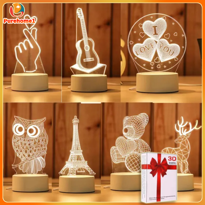 Acrylic Night Lamp LED Energy saving 3D night lamp bedroom bedside ...