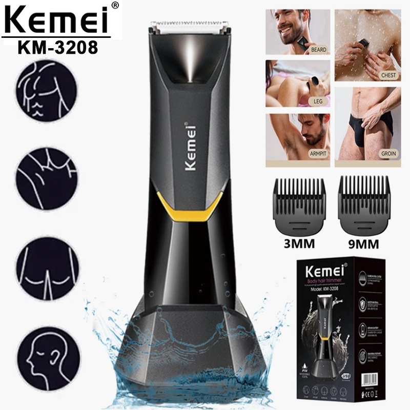 Kemei KM-3208 Groin Area Hair Trimmer Waterproof Wet Dry Clippers Pubic Armpit Body Hair Razor ...