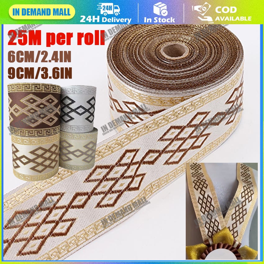 COD 25M/Roll GARLAND LEI Geometry Embroidered Jacquard Ribbon Ethnic ...
