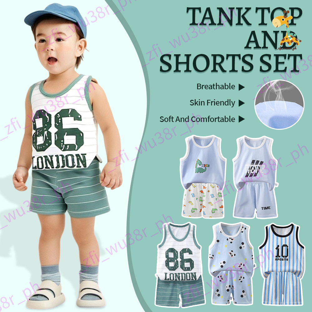 Baby Muscle Tee Kids Boys Girls Shorts Set Sleeveless Terno Soft Thin ...