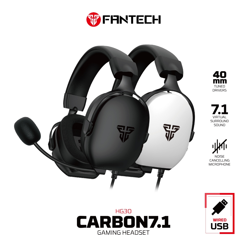 Fantech Carbon 7.1 HG30 Wired USB Gaming Headset Virtual Surround Sound ...