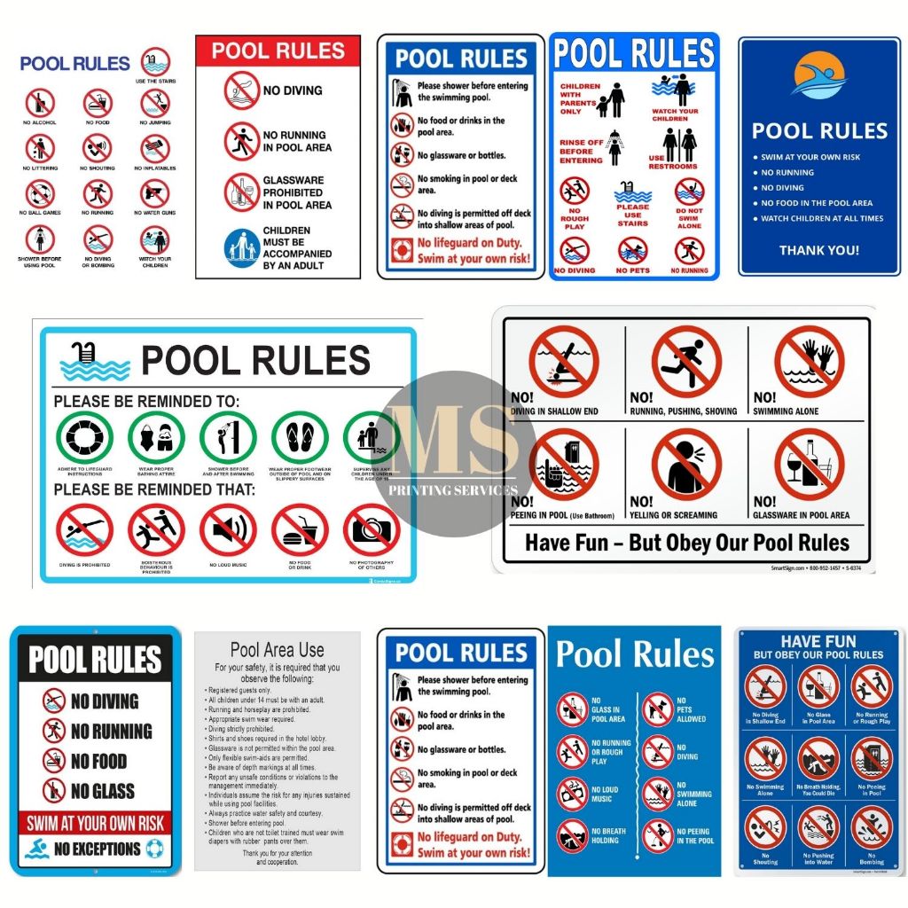 Pool Rules Private Pool Public Pool Resort Laminated Signage and ...