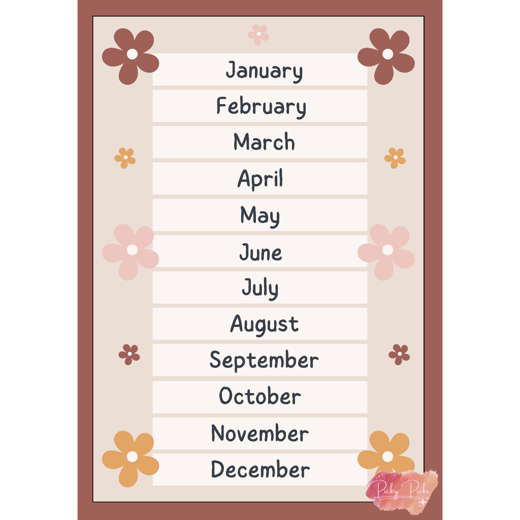 Laminated Months of the Year Chart | A4 Size | Shopee Philippines