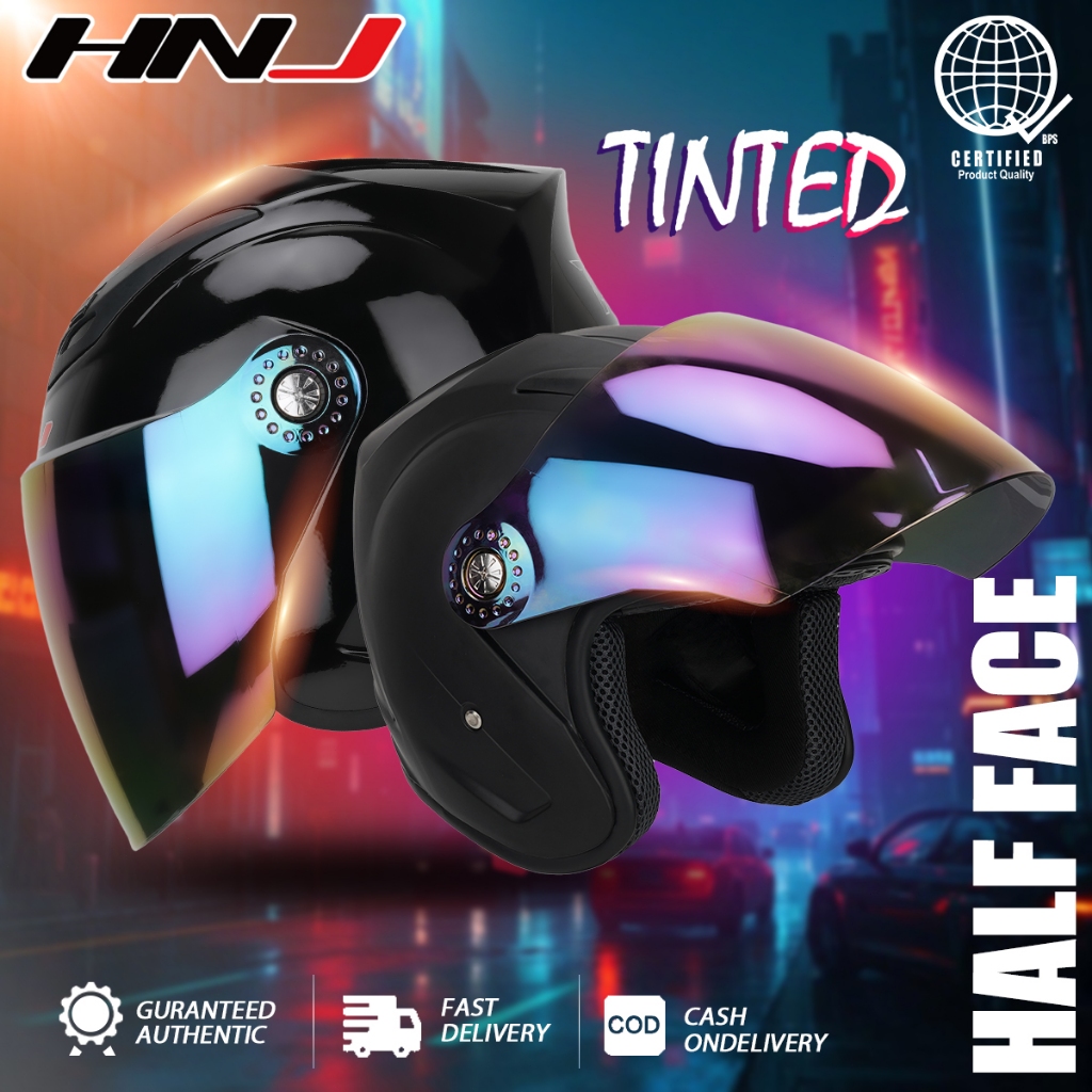 𝗕𝗣𝗦 HNJ Half Face Helmet For Motorcycle Helmet Woman Man Tinted Visor ...