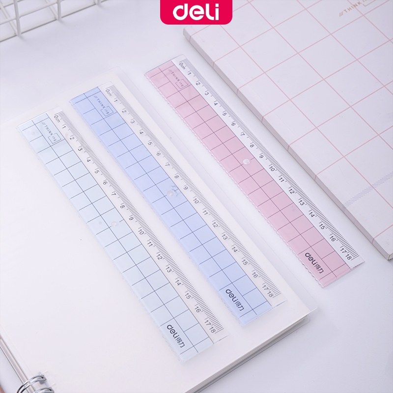 Deli 18cm Clear Plastic Ruler Grid Student Ruler School Stationery ...