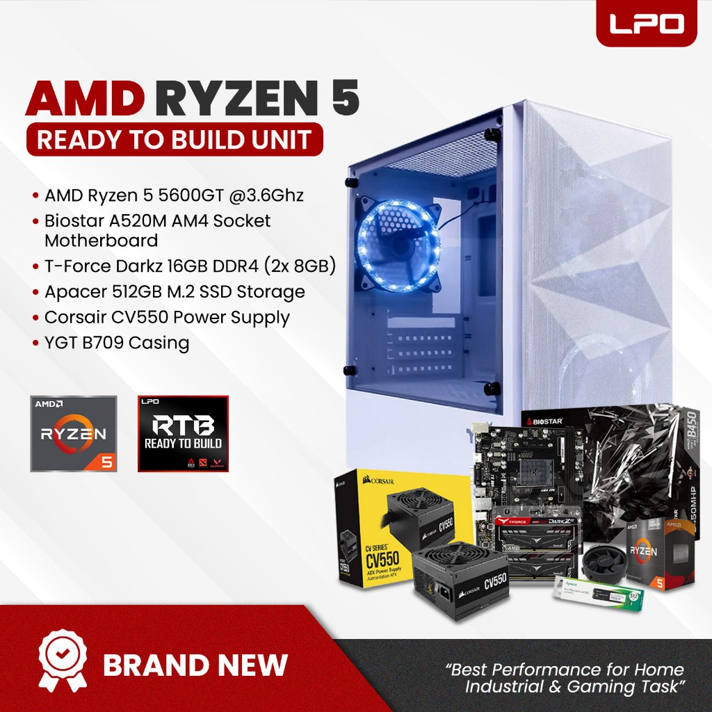 LPO Gaming Unit AMD Ryzen 5 5600GT 3.6Ghz A520M AM4 16GB DDR4 512GB M.2 ...