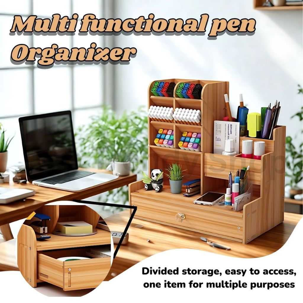 Pop - Office Supplies Desk Organizer Wooden Desk Organizer Multi ...