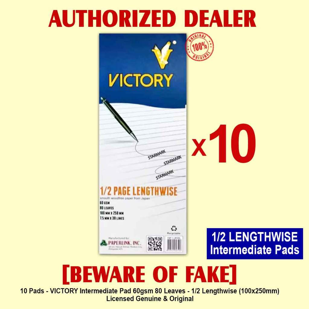 VICTORY Quiz Pad Pads WHITE1/2 LENGTHWISE 100x250mm 60gsm 80 Lvs ...
