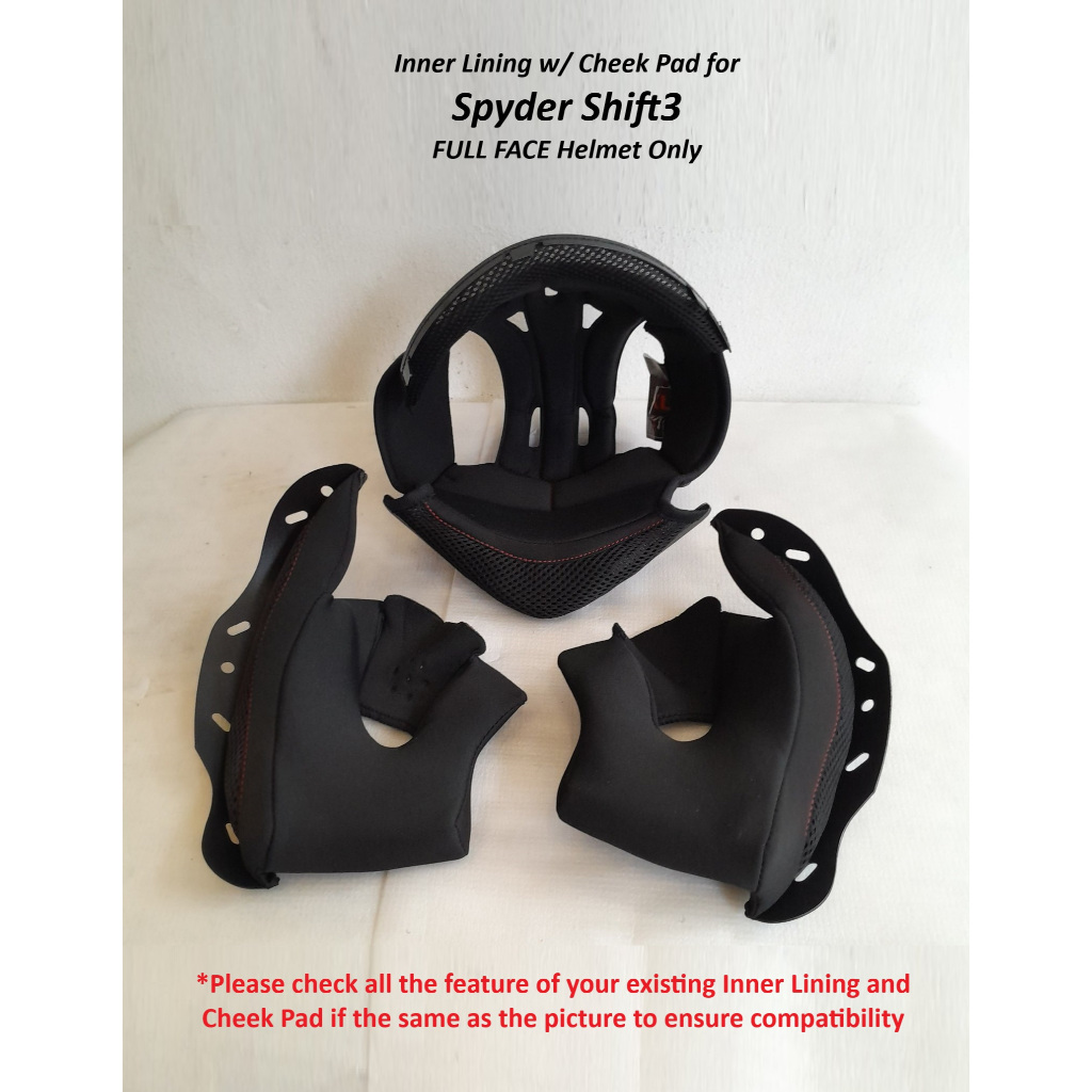 Spyder Shift3 Spare Inner Lining with Cheek Pad Foam for FULL FACE ...