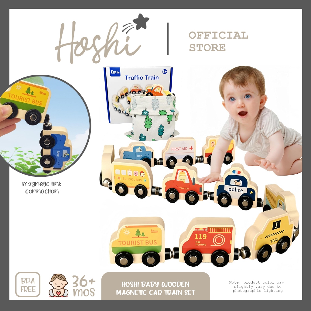 Hoshi Baby Wooden Magnetic Train Car Toy Set, Montessori Educational ...