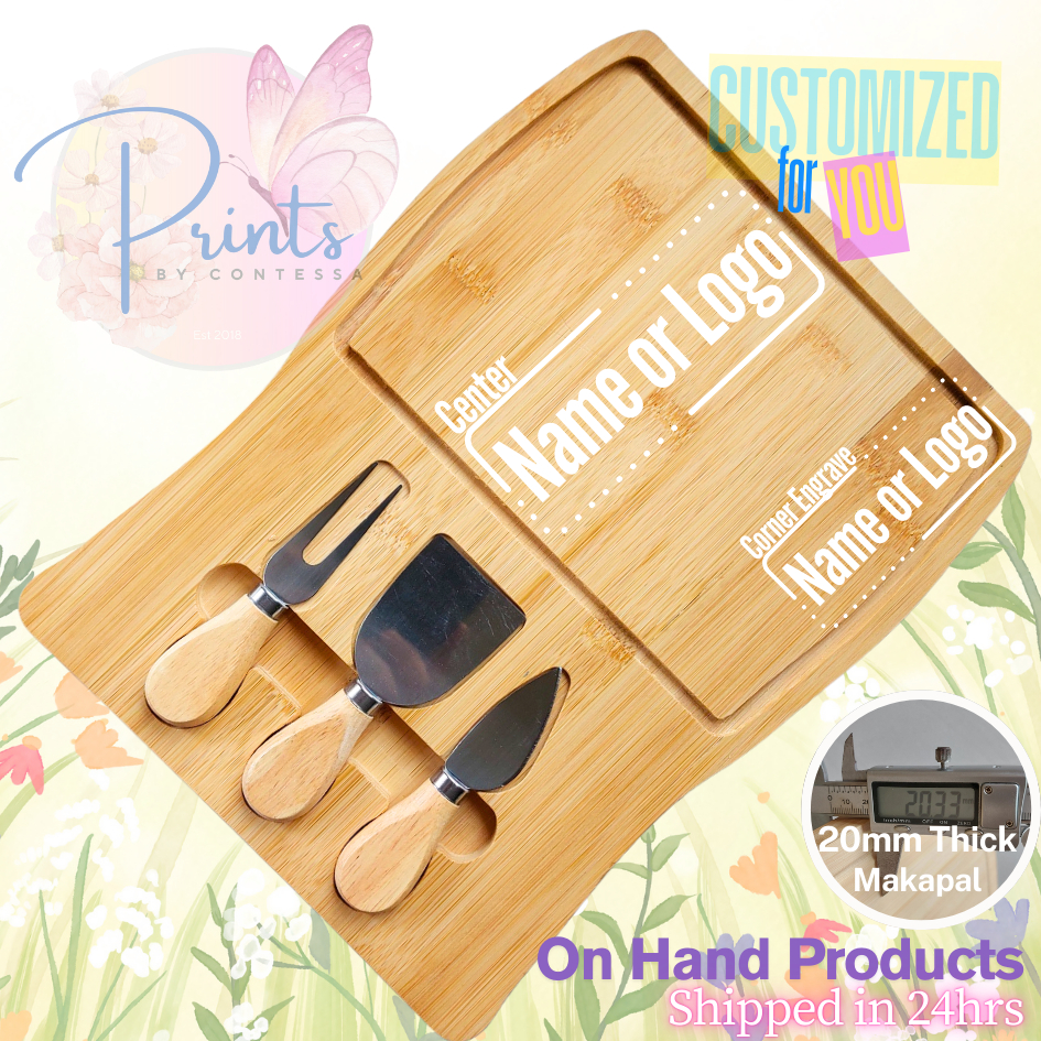 Personalized Bamboo Wavy Charcuterie Cheese Board Giveaway Gift Set ...