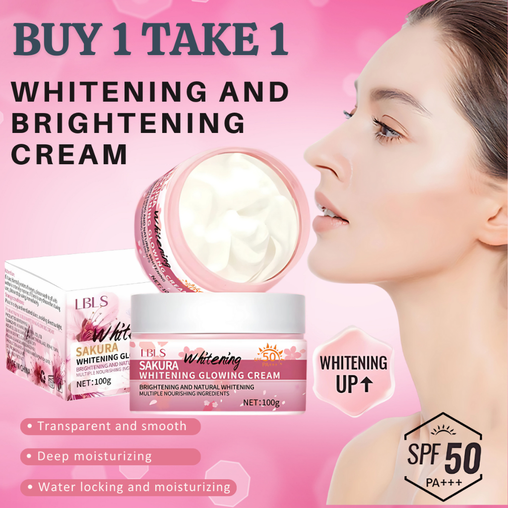 【Buy 1 take 1】SPF50 PA Whitening Facial Cream Nicotinamide Glutathione Glowing Sakura Face&Skin ...