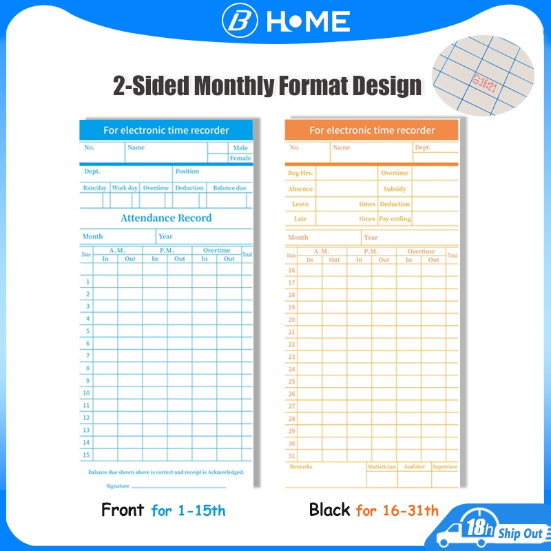 【5 Packs】 English Timecard for Bundy Clock Employee Attendance Time ...