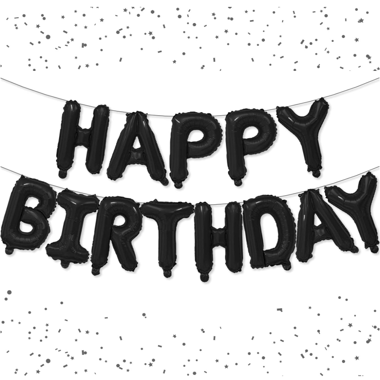 Agar.Shop 16inches Color Black HBD letters Aluminum foil balloon set ...