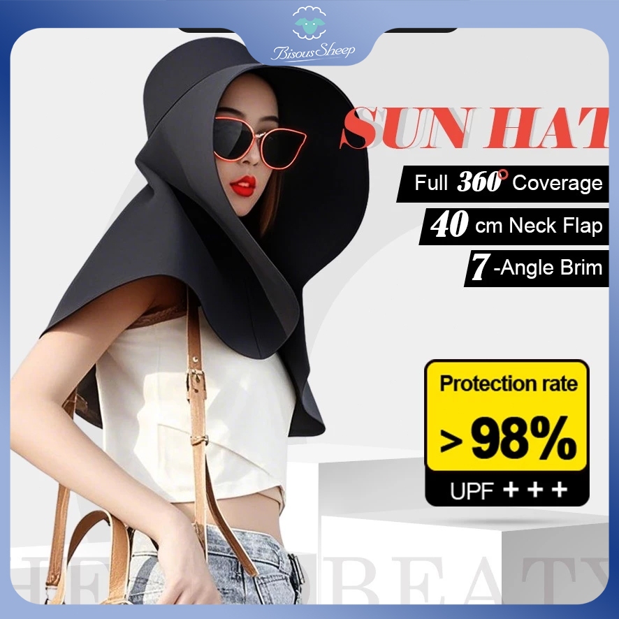 Women Large Brim Sunscreen Hats With Neck Cover Sombrero Shawl Bucket ...
