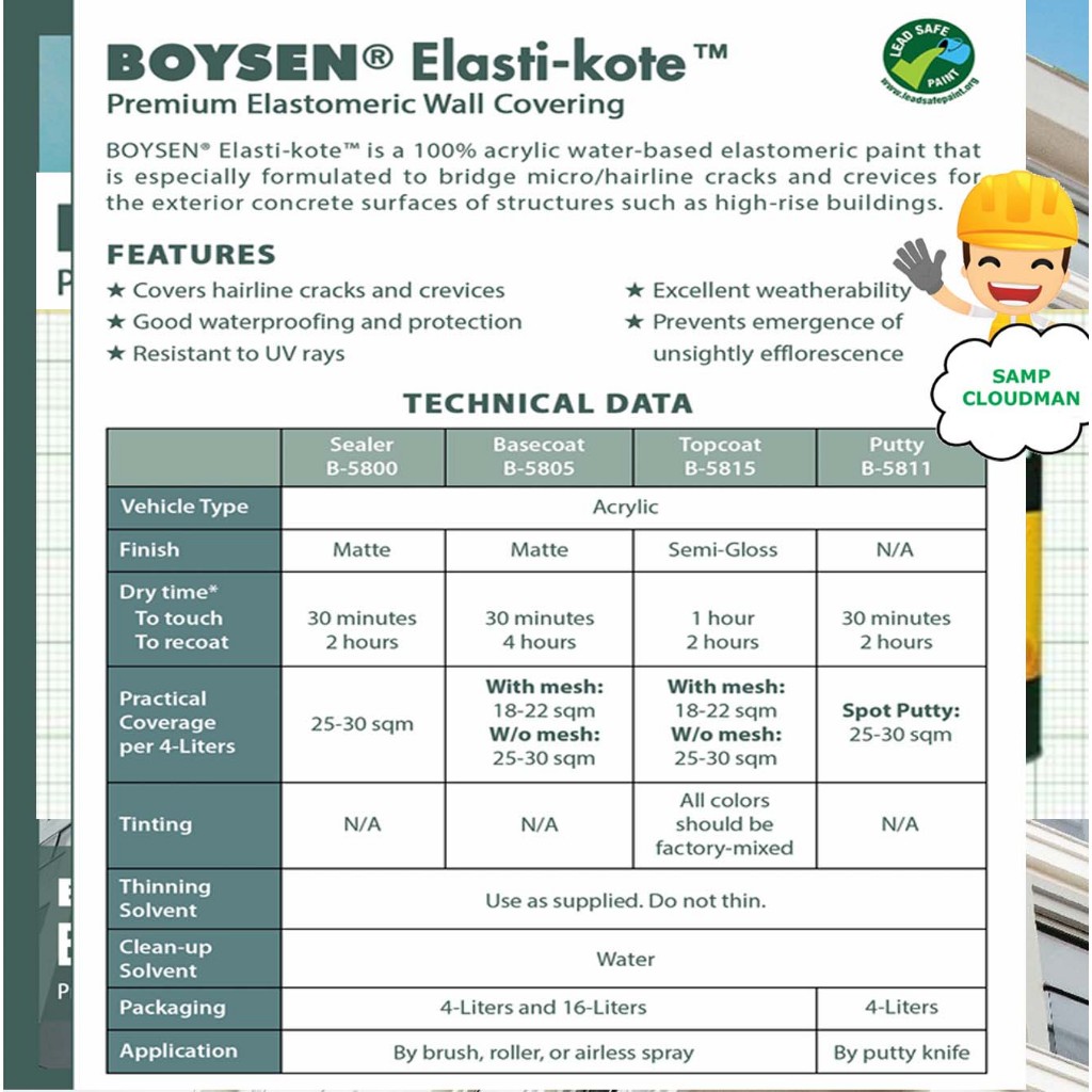 BOYSEN Elasti-kote™ Pail Size 16L Premium Elastomeric Elastikote 16 ...
