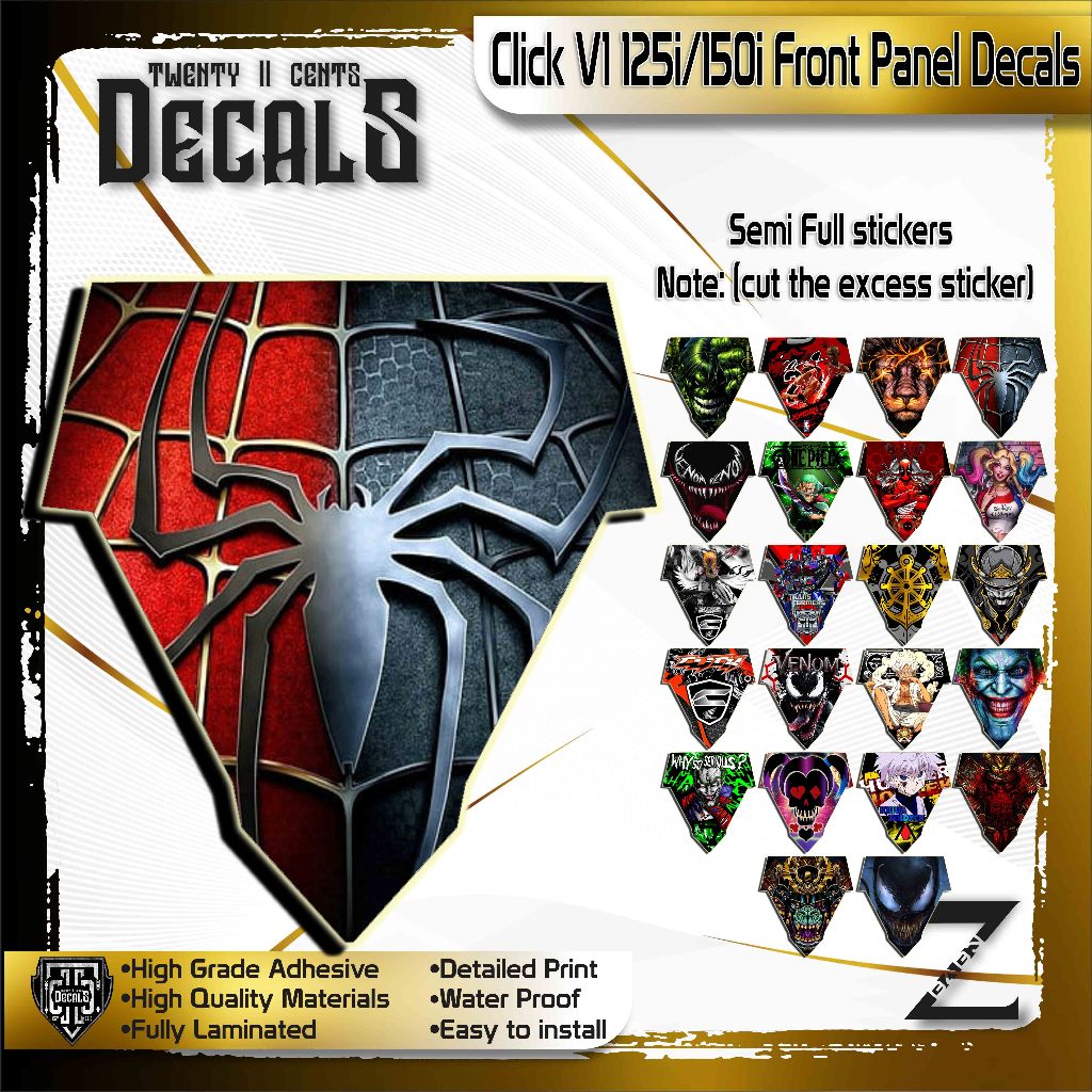 HONDA CLICK V1 FRONT PANEL Decals High-Quality Stickers assorted design ...