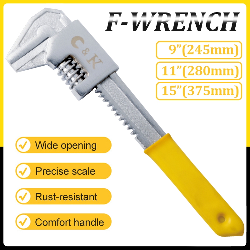 C&K F-type Adjustable Wrench 9"/11"/15" Flexible Self Adjusting Right ...