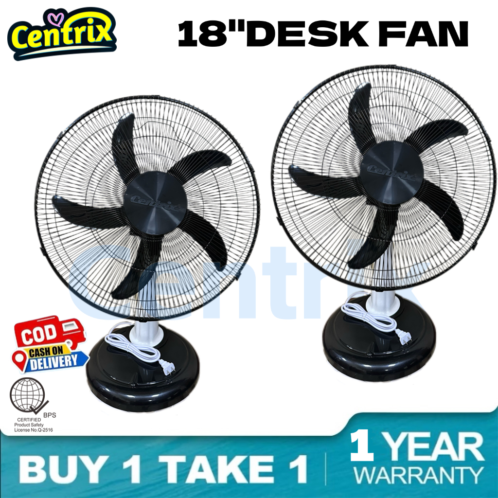 Centrix BUY-1 TAKE-1 COD 18-inch Black Desk Fan with 5 Blades and 3 ...
