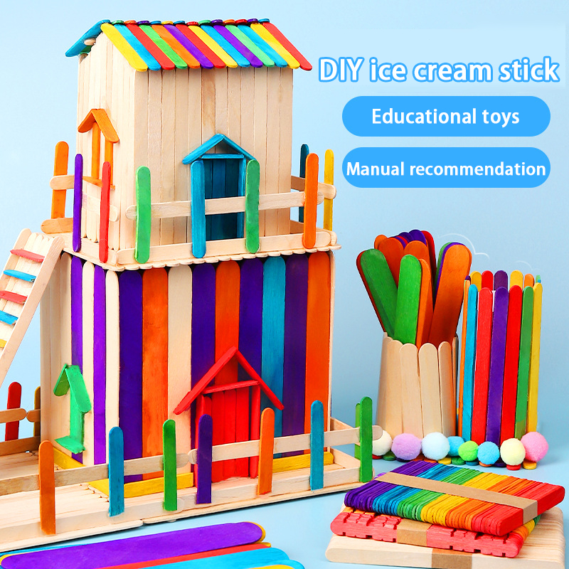 50Pcs Wooden Popsicle Stick Ice Cream Sticks Arts & Crafts Diy Student ...