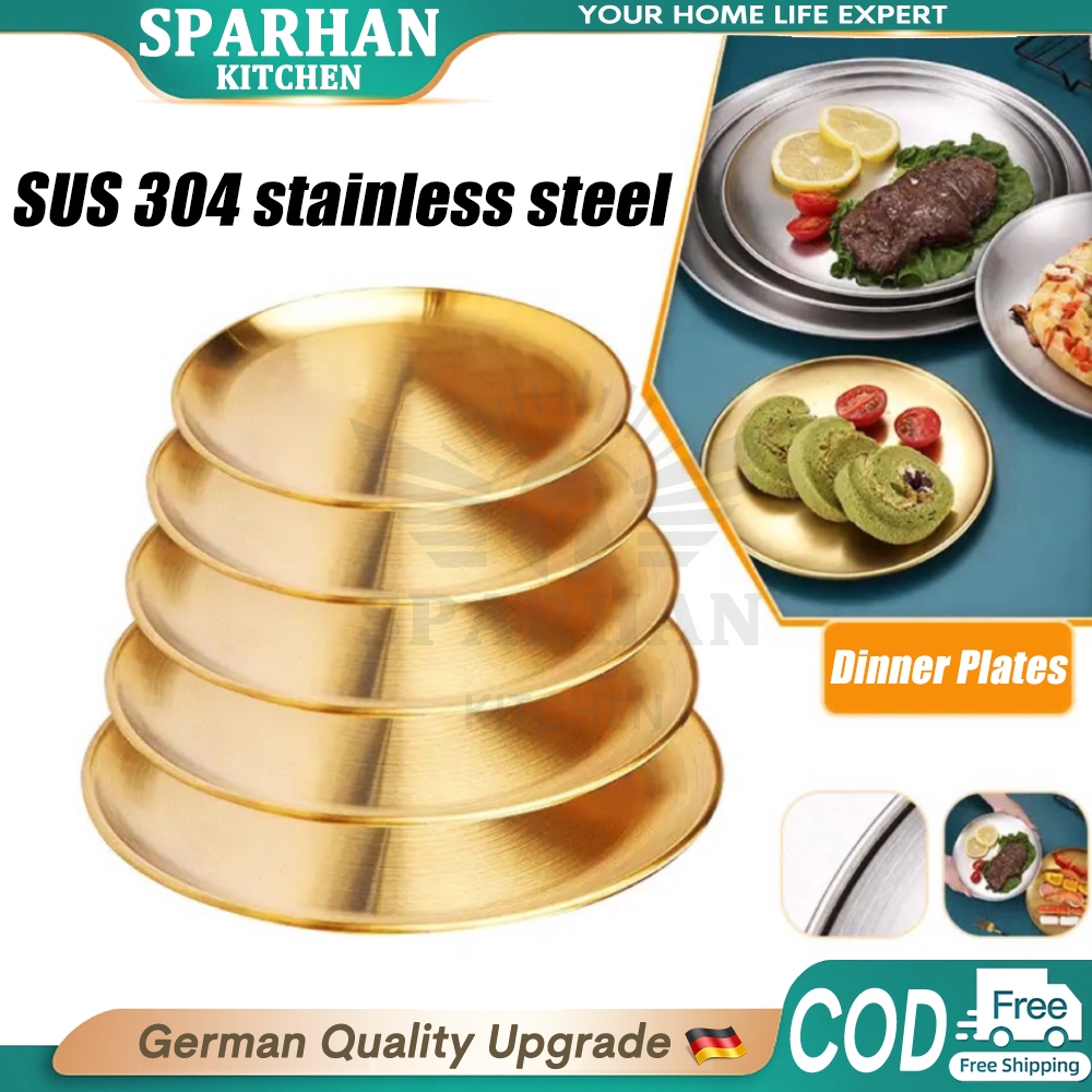 European Style Round Dinner Plates Stainless Gold Serving Dishes Plate ...