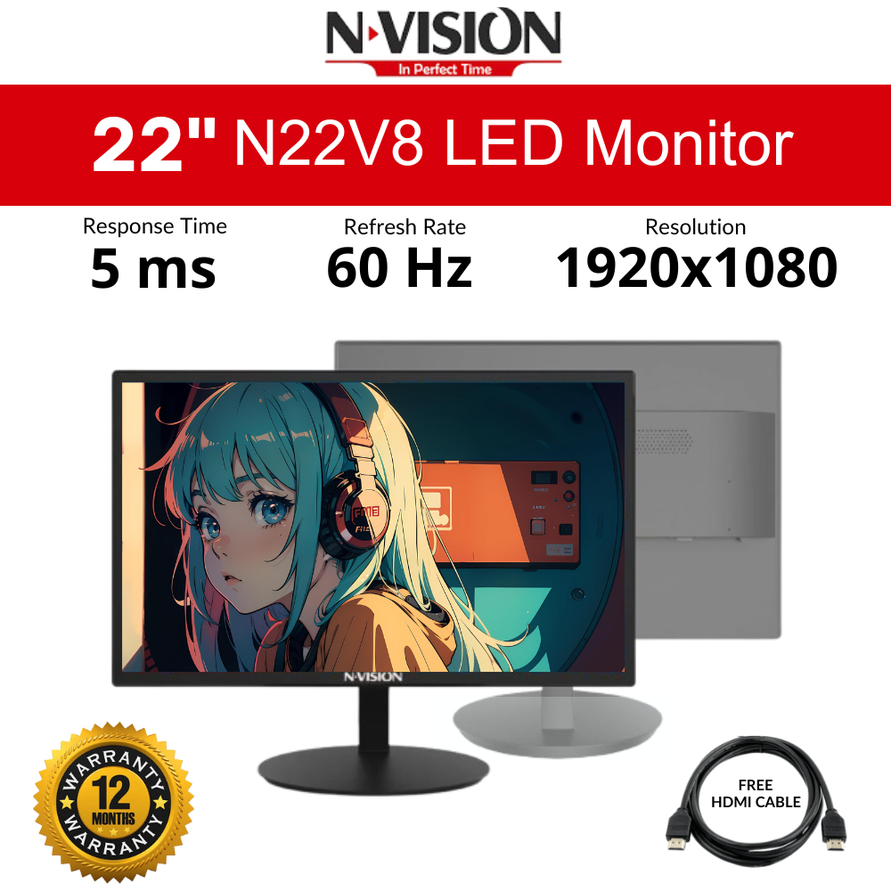 BRANDNEW NVISION 24"/22"/19" 60Hz FULL HD WIDE LED MONITOR - VGA HDMI ...