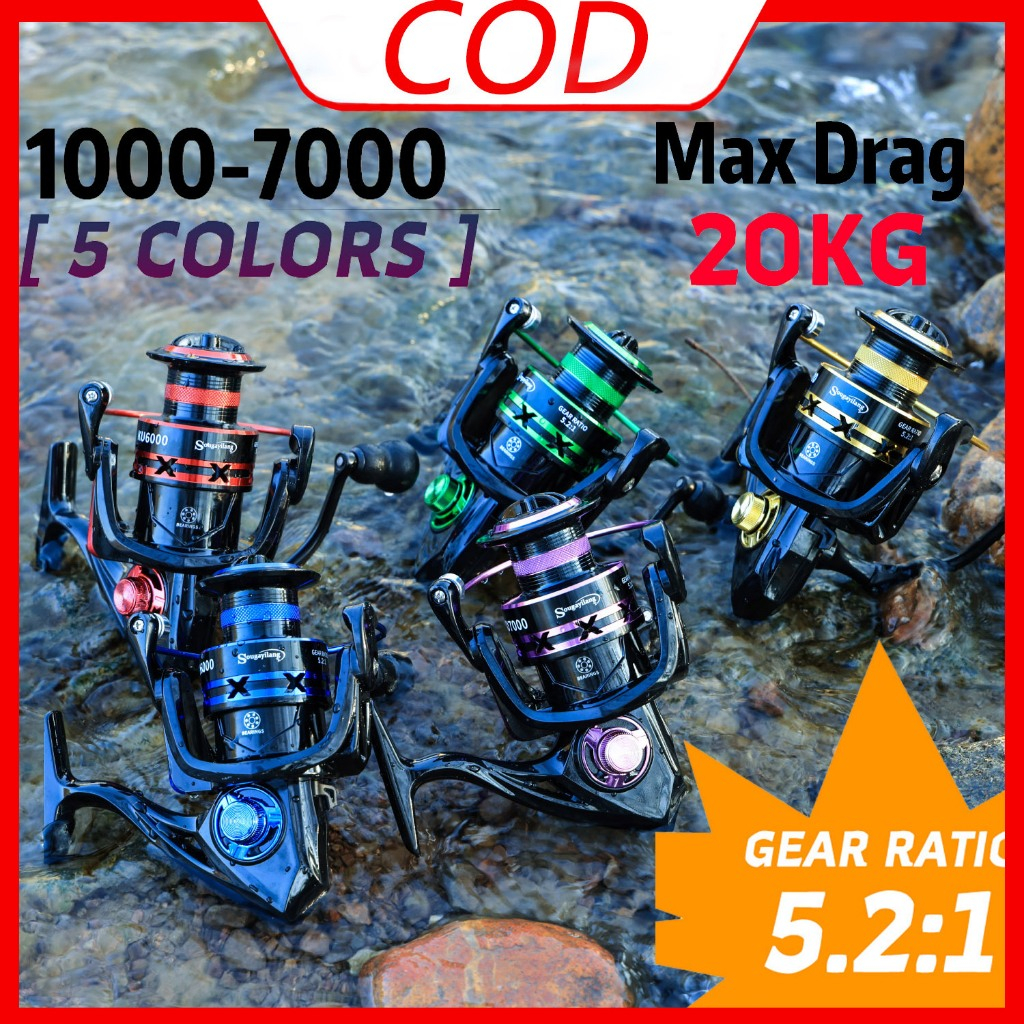 Sougayilang Spinning Fishing Reel 20KG Max Drag 5.2:1 Gear Ratio 1000 ...
