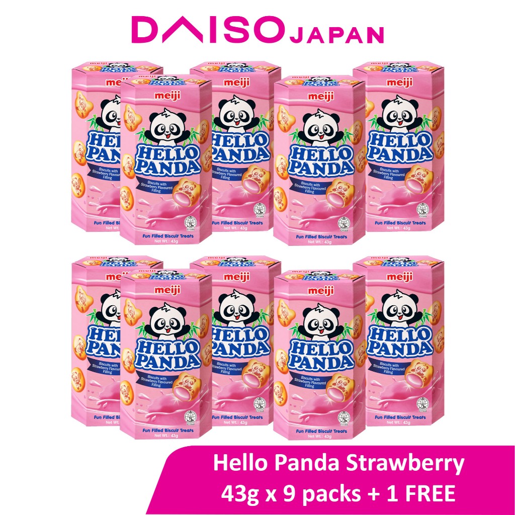 Daiso Meiji Hello Panda Strawberry Biscuits 43g (9 packs + 1 FREE ...