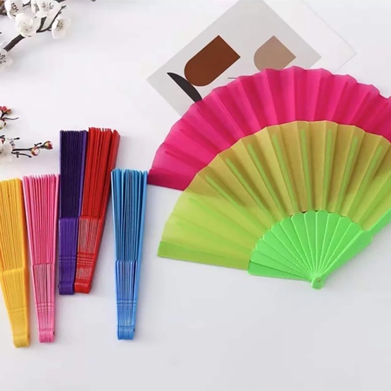 1PC Single Side Plastic Fan Bone Solid Color Cloth Fan Candy Color ...