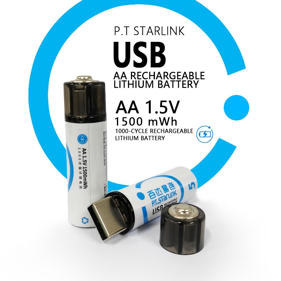 Double AA 1250MAH USB Rechargeable Battery 1.5V ECO Friendly Saver ...