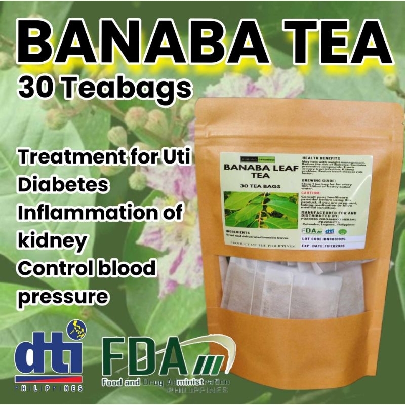 BANABA LEAF TEA 30 TEABAGS/ALL NATURALS/ORGANIC/NO PRESERVATIVES ...